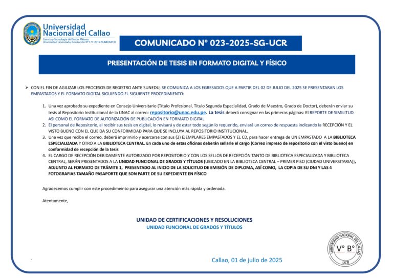 Comunicado N°023 – 2025 – SG – UCR. Presentación de tesis en formato ...